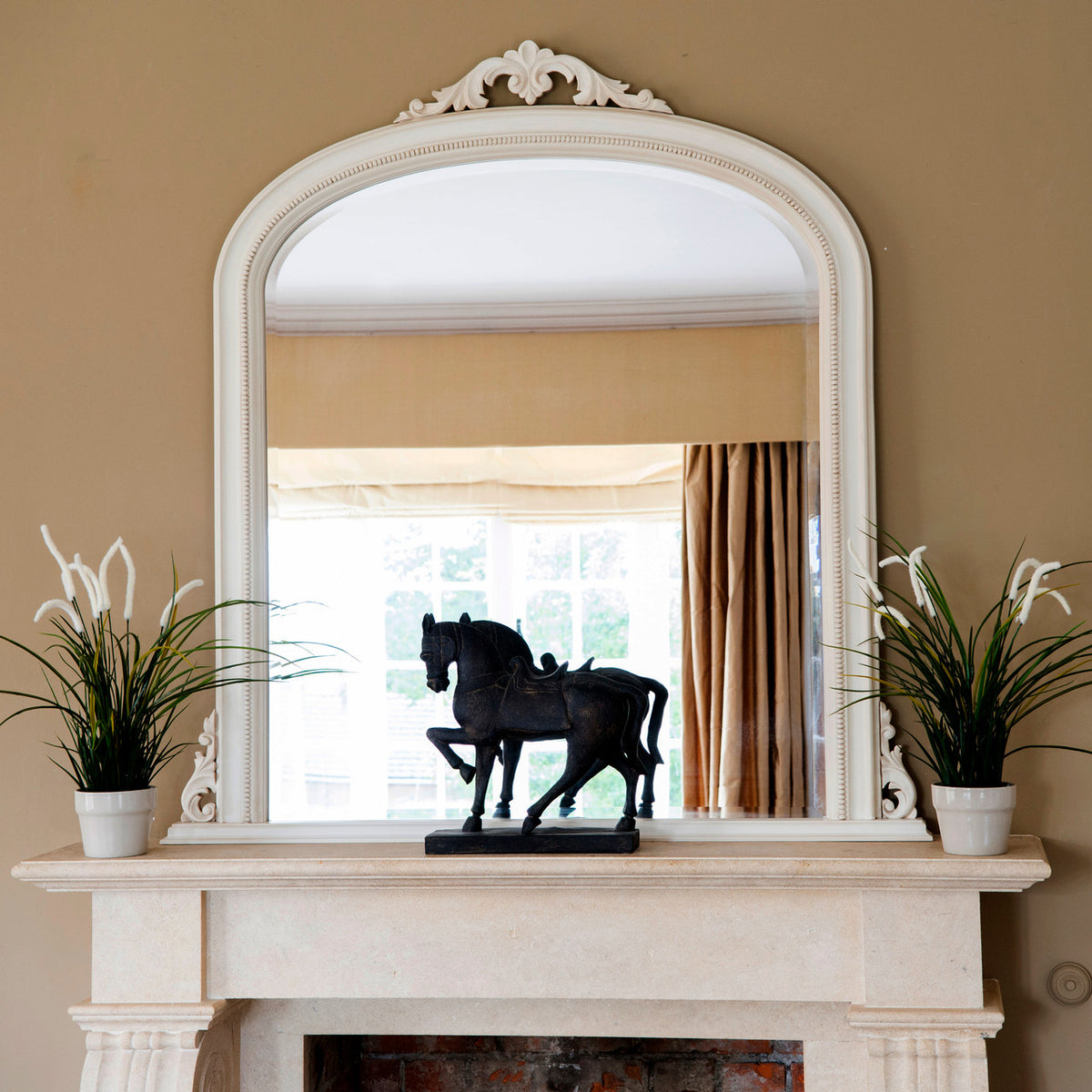 Isabella Beaded Arched Ivory Overmantle Mirror – Decorative Mirrors Online
