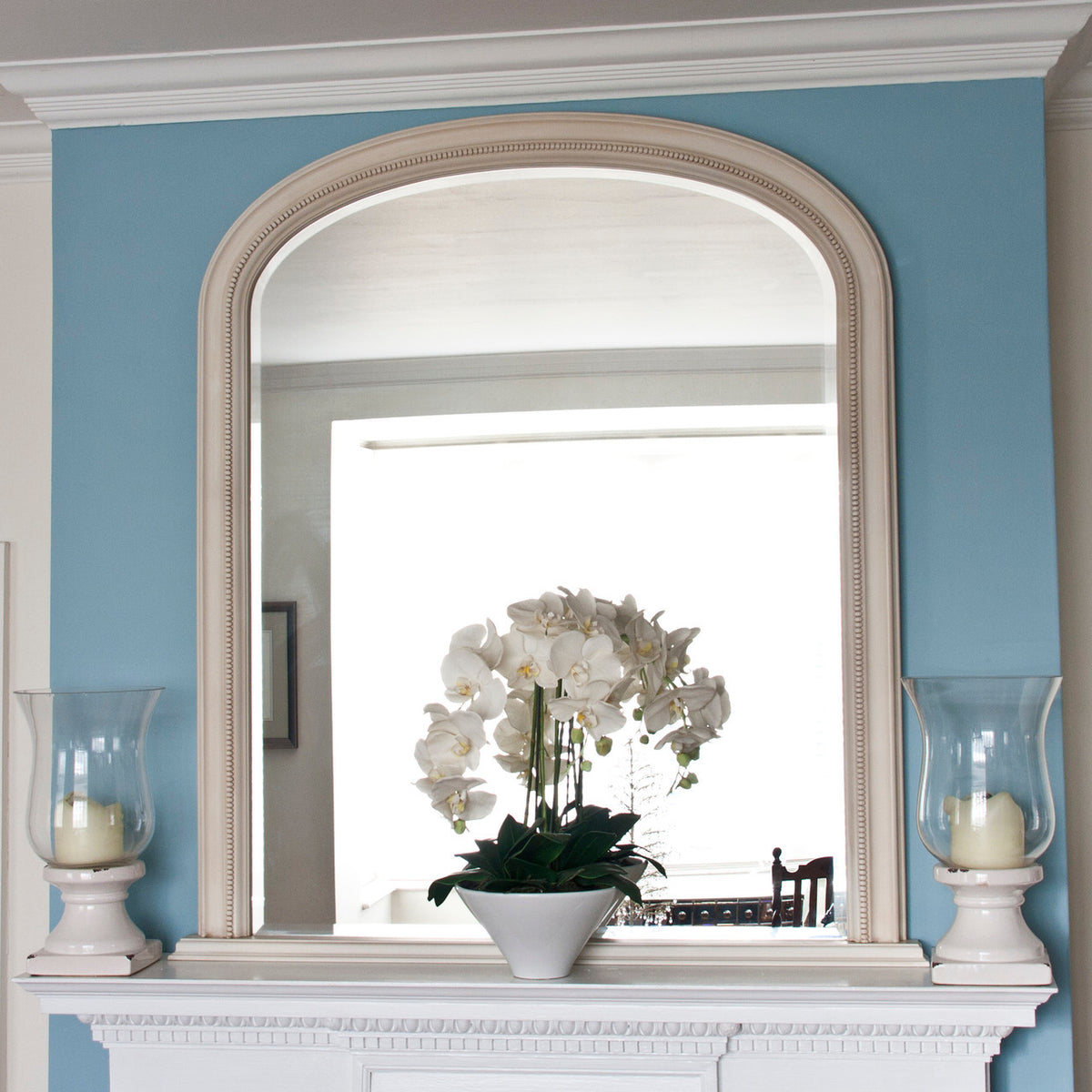 Diana Arched Tall Curved Beaded Ivory Overmantle Mirror – Decorative ...